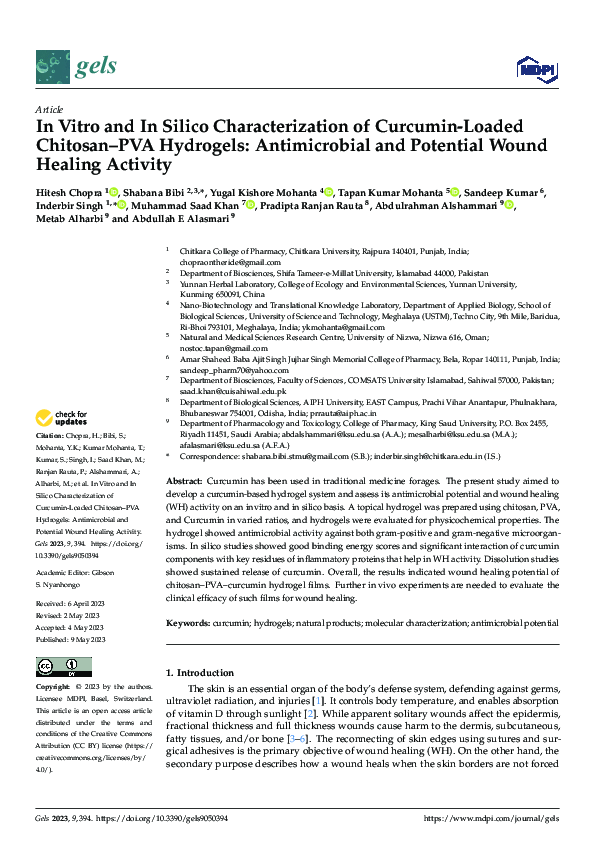 (PDF) In Vitro and In Silico Characterization of Curcumin-Loaded Chitosan–PVA Hydrogels ...