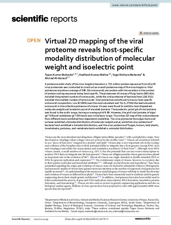 (PDF) Virtual 2D mapping of the viral proteome reveals host-specific ...