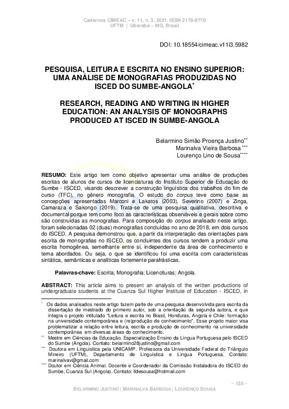 (PDF) Pesquisa, leitura e escrita no ensino superior: uma análise de ...