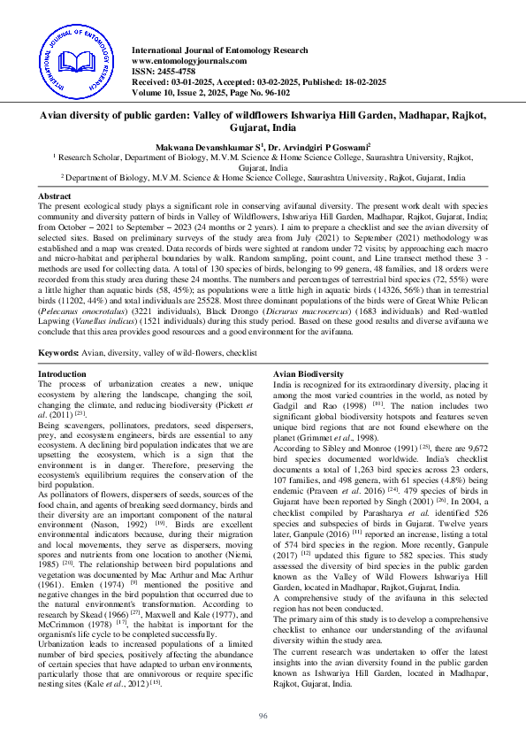 (PDF) Avian diversity of public garden: Valley of wildflowers Ishwariya ...
