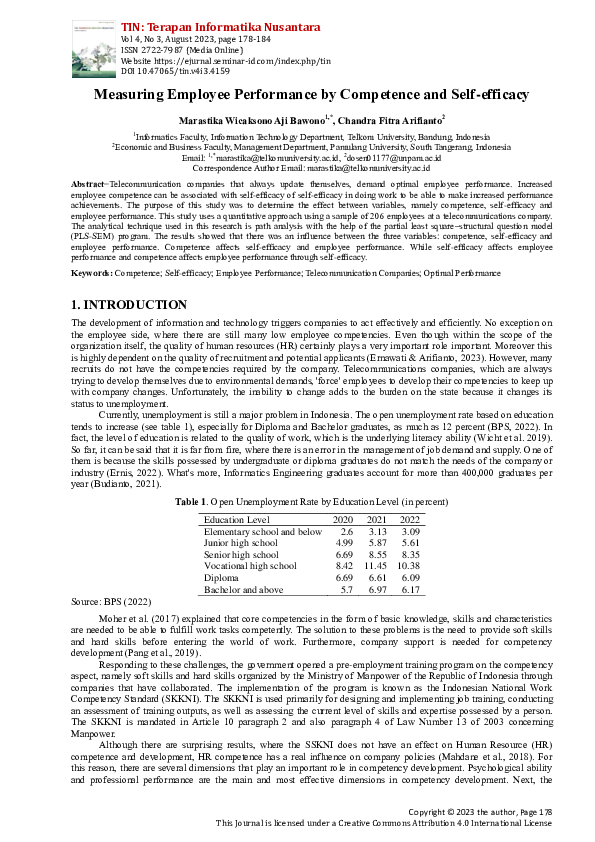 (PDF) Measuring Employee Performance by Competence and Self-efficacy