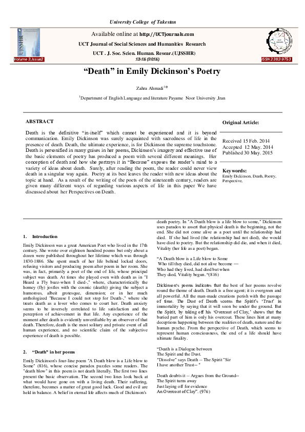 (PDF) “Death” in Emily Dickinson’s Poetry