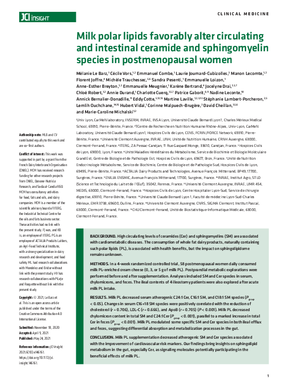 (PDF) Milk polar lipids favorably alter circulating and intestinal ...
