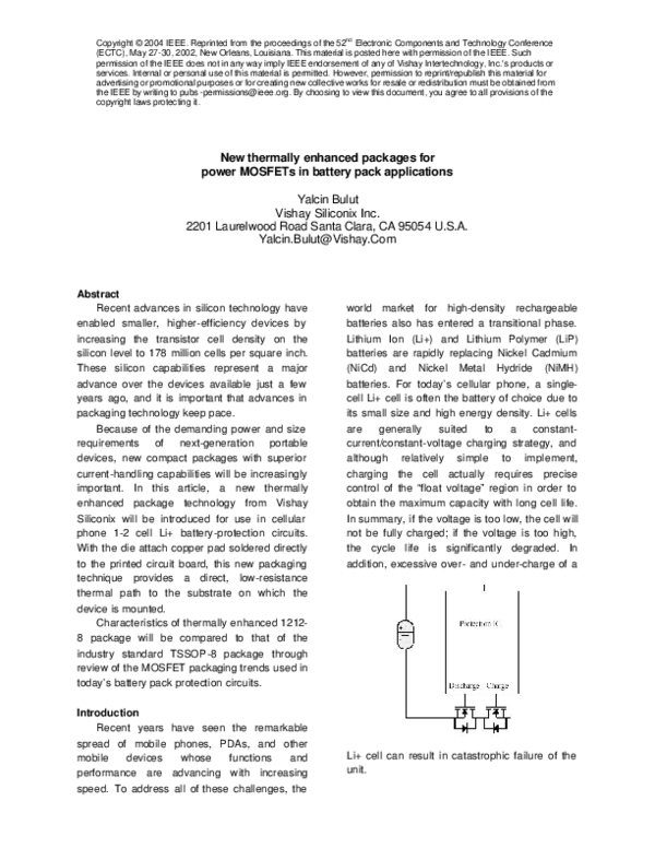 (PDF) New thermally enhanced packages for power MOSFETs in battery pack ...