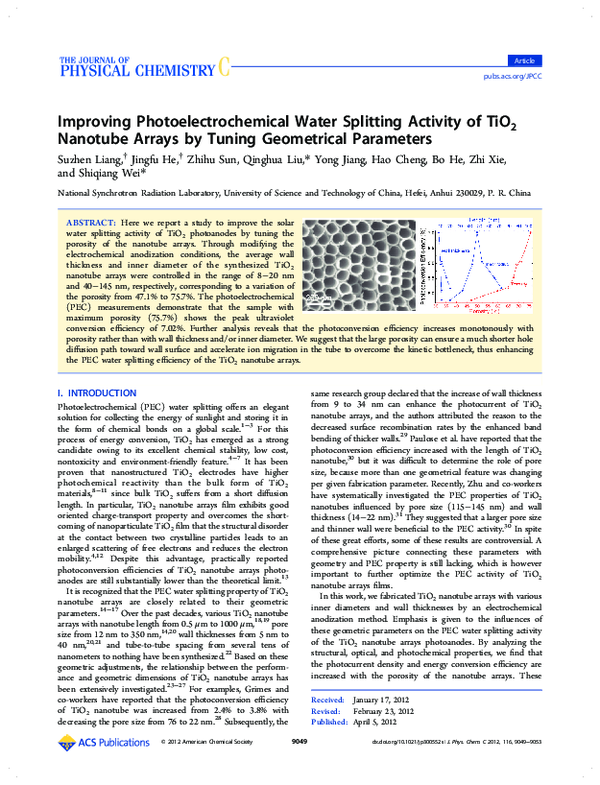 (PDF) Improving Photoelectrochemical Water Splitting Activity of TiO2 Nanotube Arrays by Tuning ...