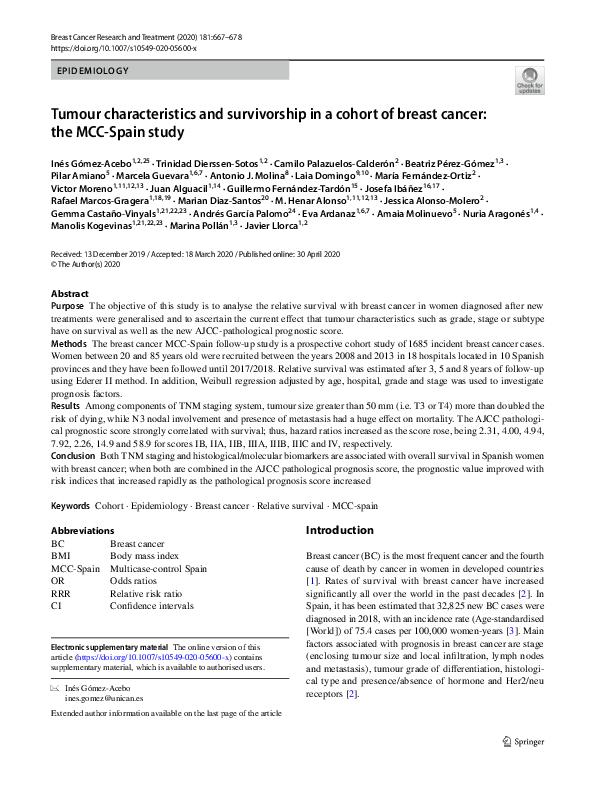 (PDF) Tumour characteristics and survivorship in a cohort of breast ...