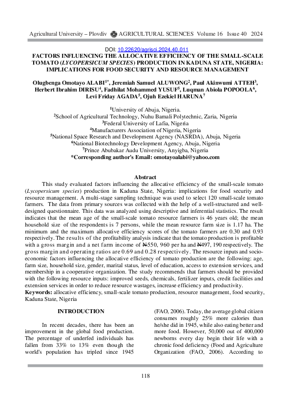 (PDF) FACTORS INFLUENCING THE ALLOCATIVE EFFICIENCY OF THE SMALL-SCALE TOMATO (LYCOPERSICUM ...