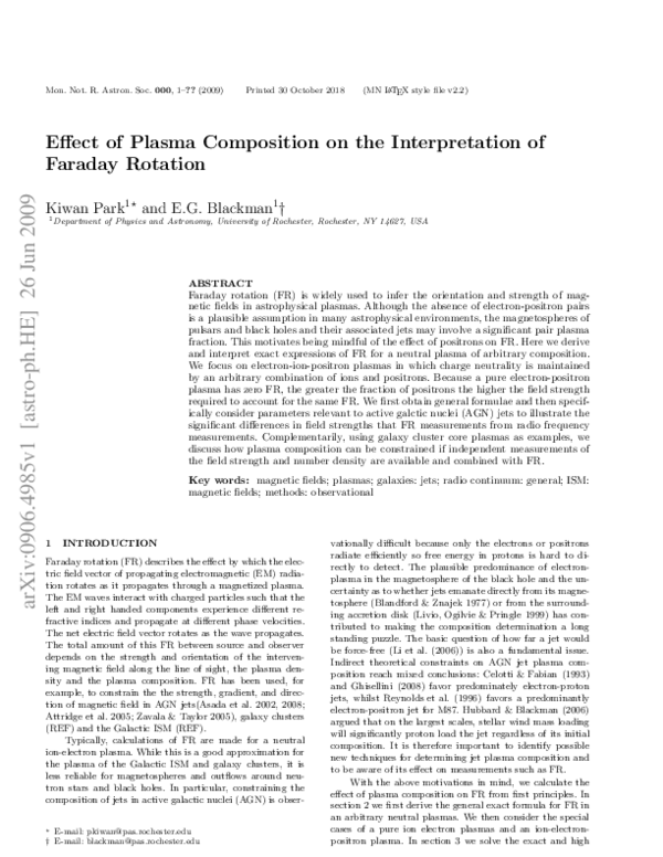 (PDF) Effect of plasma composition on the interpretation of Faraday rotation
