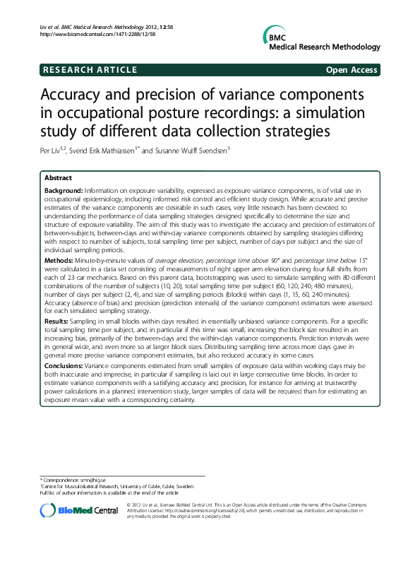 (PDF) Accuracy and precision of variance components in occupational ...