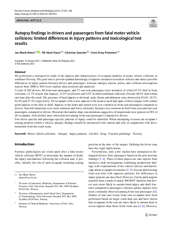 (PDF) Autopsy findings in drivers and passengers from fatal motor ...