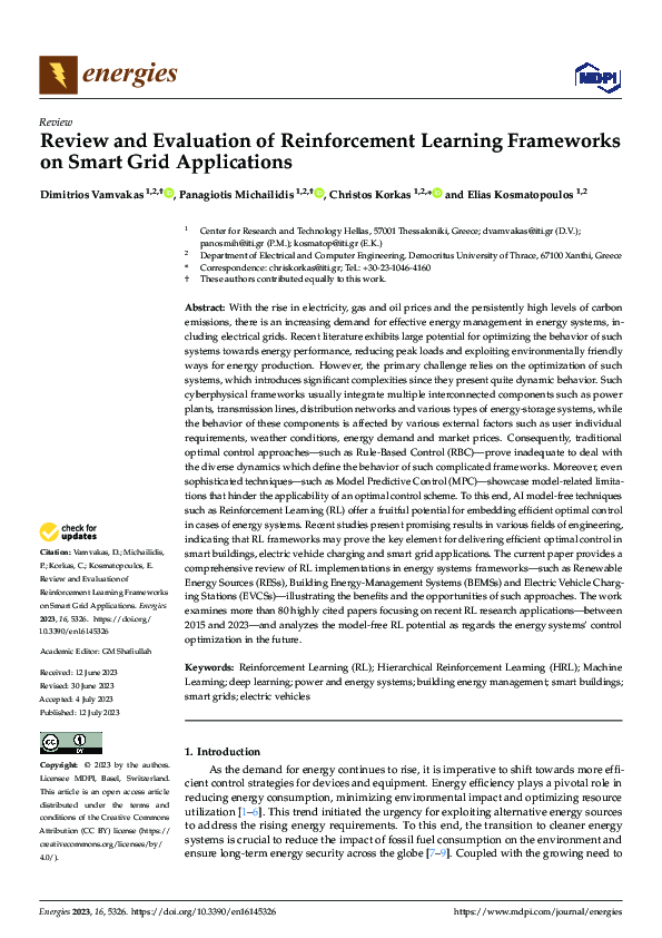 (PDF) Review and Evaluation of Reinforcement Learning Frameworks on Smart Grid Applications