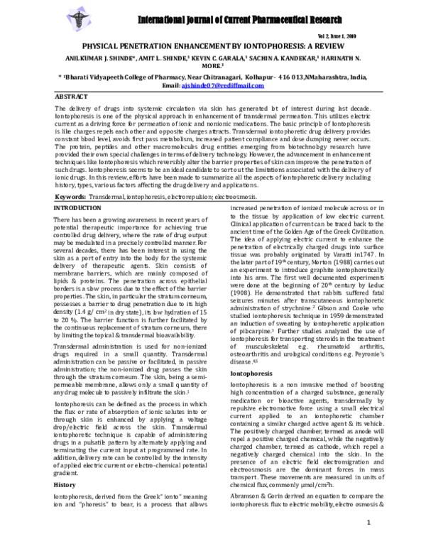 (PDF) Physical Penetration Enhancement by Iontophoresis: A Review