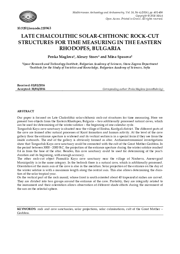 (PDF) Late Chalcolithic Solar-Chthonic Rock-Cut Structures For Time ...