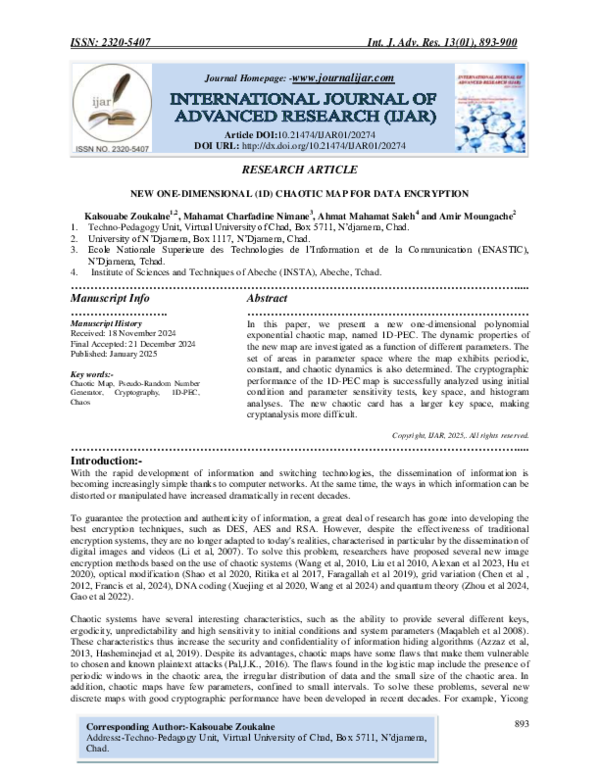 (PDF) NEW ONE-DIMENSIONAL (1D) CHAOTIC MAP FOR DATA ENCRYPTION