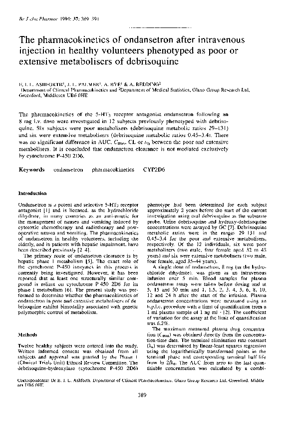 (PDF) The pharmacokinetics of ondansetron after intravenous injection ...