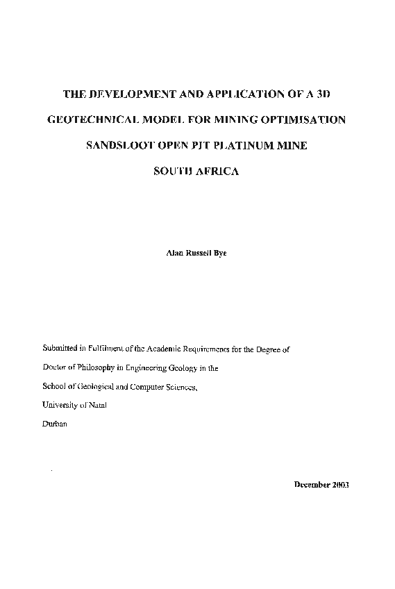 (PDF) The development and application of a 3D geotechnical model for mining optimisation ...