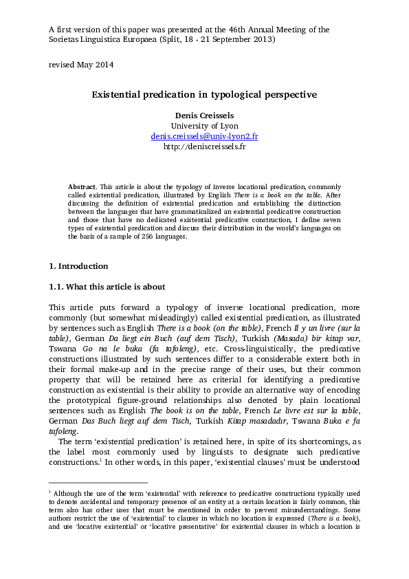 (PDF) Existential predication in typological perspective