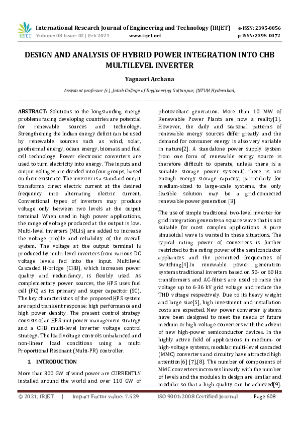 (PDF) Design and Analysis of Hybrid Power Integration Into CHB Multilevel Inverter