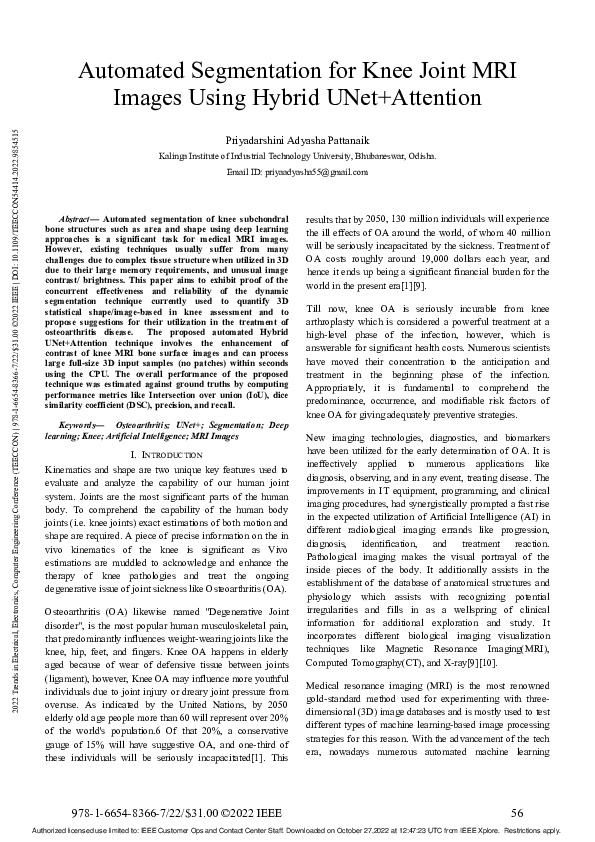 (PDF) Automated Segmentation for Knee Joint MRI Images Using Hybrid UNet+Attention
