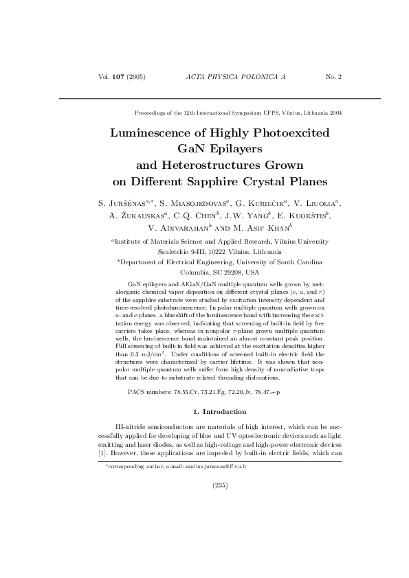 (PDF) Luminescence of Highly Photoexcited GaN Epilayers and ...