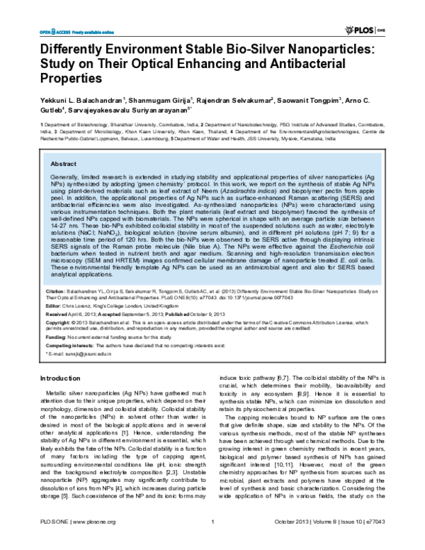 (PDF) Differently Environment Stable Bio-Silver Nanoparticles: Study on ...