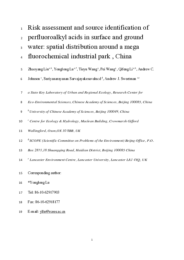 (PDF) Risk assessment and source identification of perfluoroalkyl acids ...