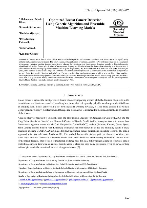 (PDF) Optimized Breast Cancer Detection Using Genetic Algorithm and ...
