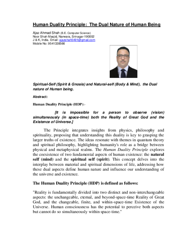 (PDF) Human Duality Principle: The Dual Nature of Human Being