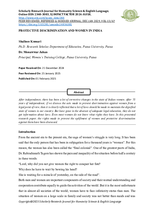 (PDF) PROTECTIVE DISCRIMINATION AND WOMEN IN INDIA
