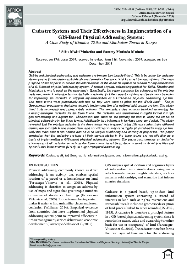 (PDF) Cadastre Systems and Their Effectiveness in Implementation of a ...