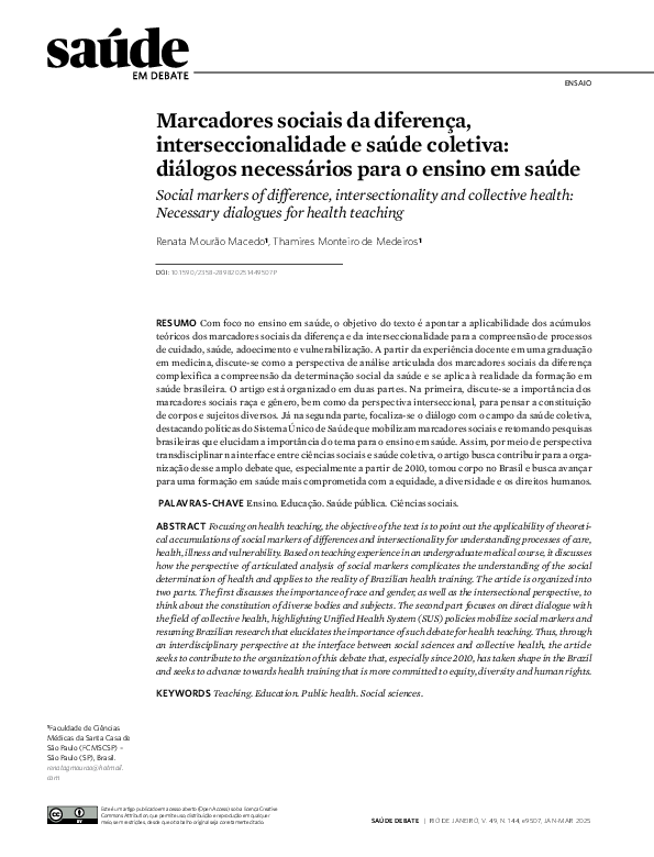 (PDF) Marcadores sociais da diferença, interseccionalidade e saúde ...