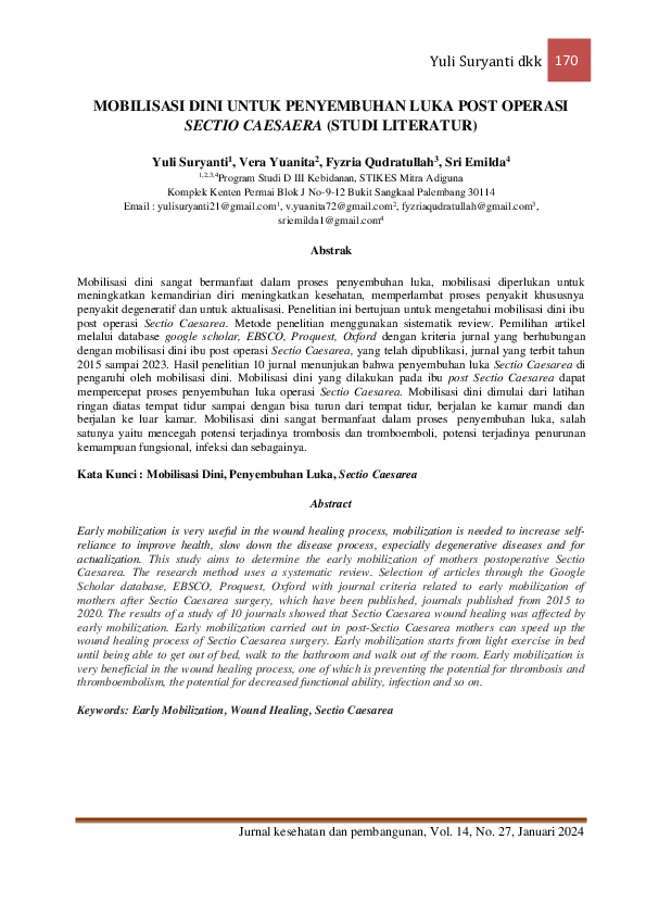 (PDF) Mobilisasi Dini Untuk Penyembuhan Luka Post Operasi Sectio ...