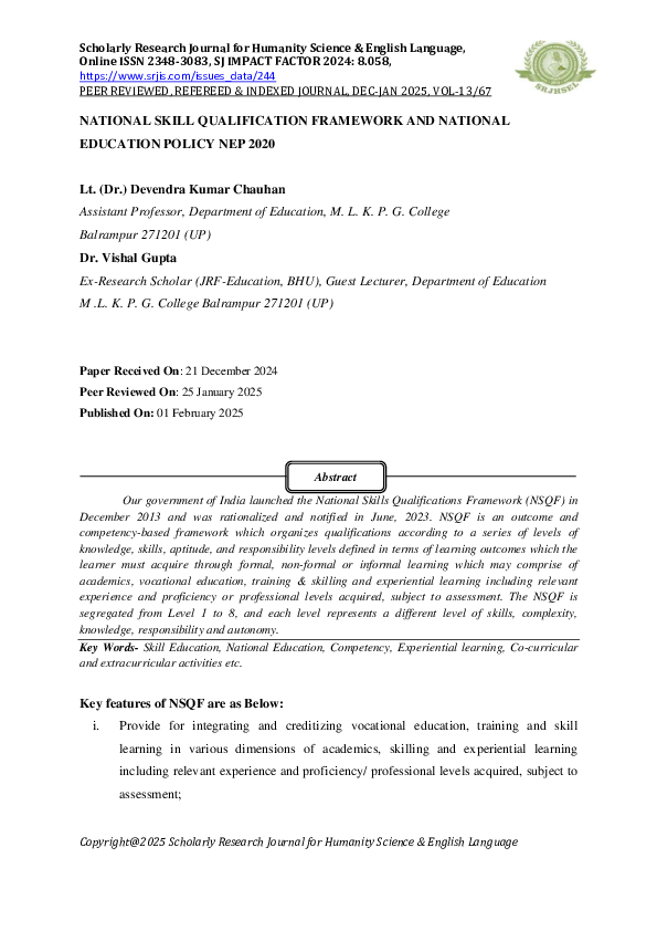 (PDF) NATIONAL SKILL QUALIFICATION FRAMEWORK AND NATIONAL EDUCATION ...