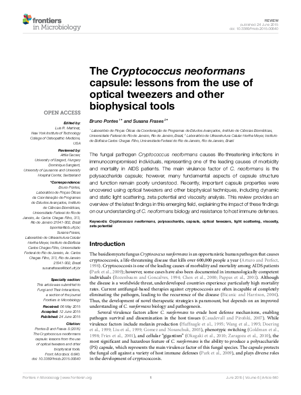 (PDF) The Cryptococcus neoformans capsule: lessons from the use of ...