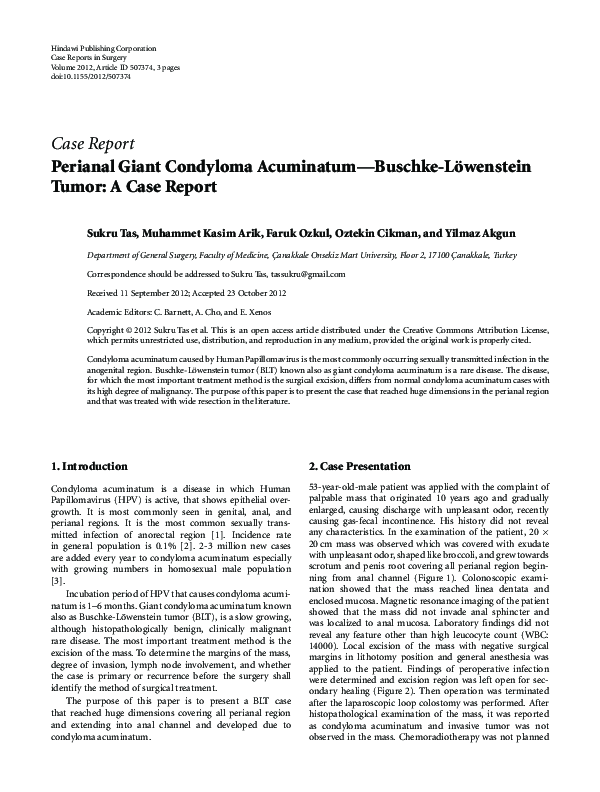 (PDF) Perianal Giant Condyloma Acuminatum—Buschke-Löwenstein Tumor: A ...