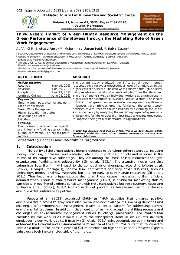 (PDF) Think Green: Impact of Green Human Resource Management on the ...