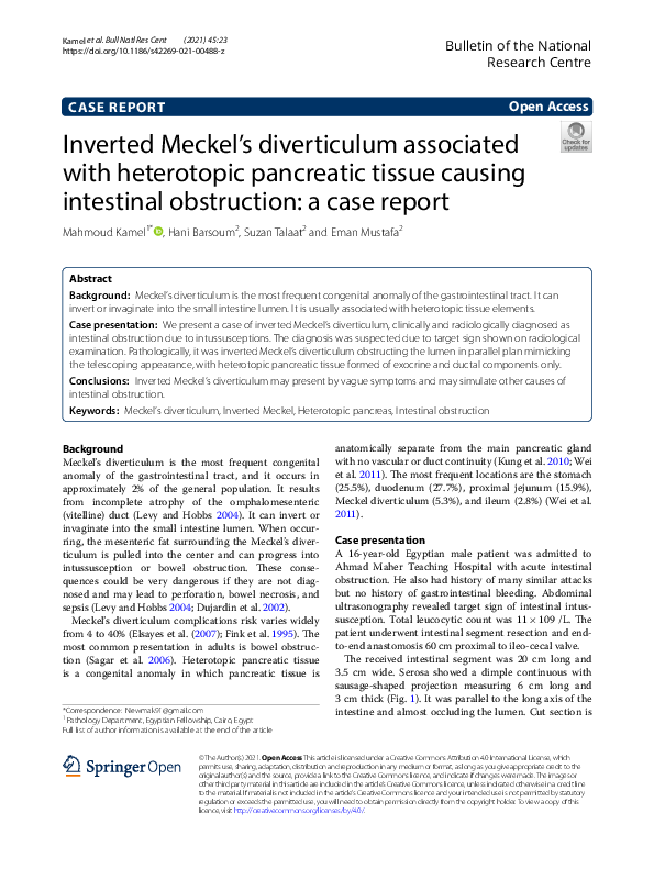(PDF) Inverted Meckel's diverticulum associated with heterotopic ...