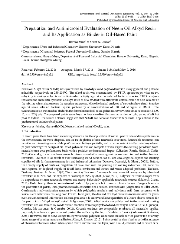 (PDF) Preparation and Antimicrobial Evaluation of Neem Oil Alkyd Resin ...