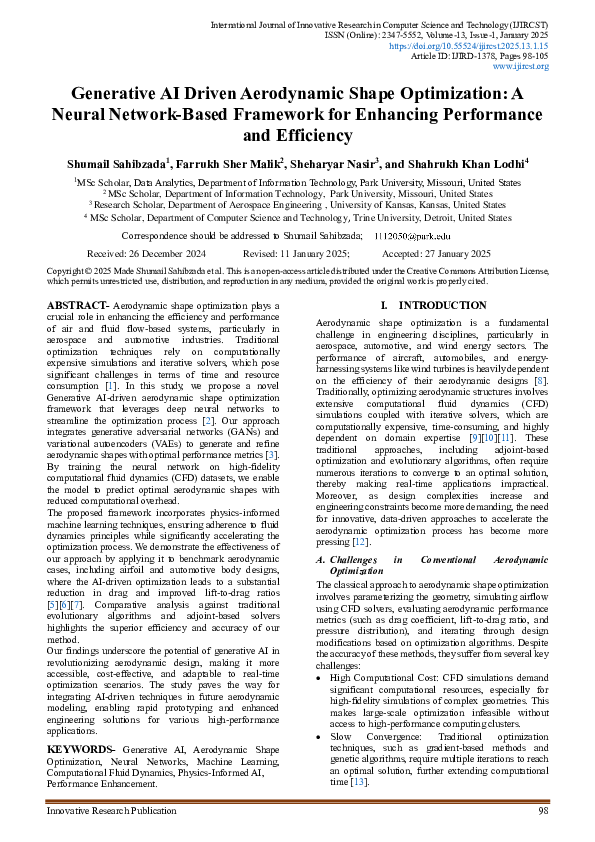(PDF) Generative AI Driven Aerodynamic Shape Enhancing Performance and Efficiency