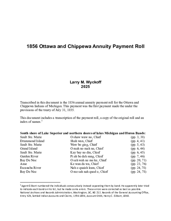 (PDF) 1856 Ottawa and Chippewa Annuity Payment Roll