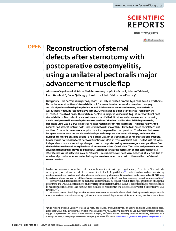 (PDF) Reconstruction of sternal defects after sternotomy with ...