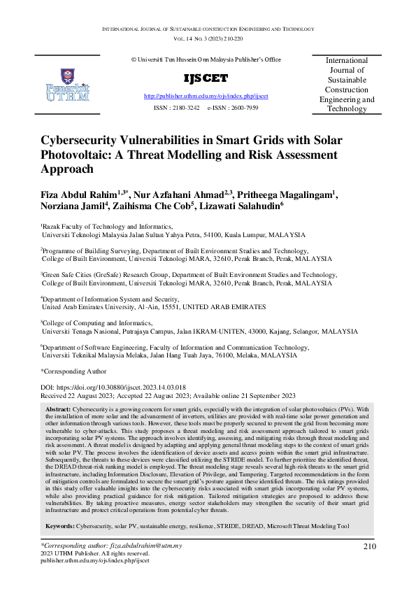 (PDF) Cybersecurity Vulnerabilities in Smart Grids with Solar ...