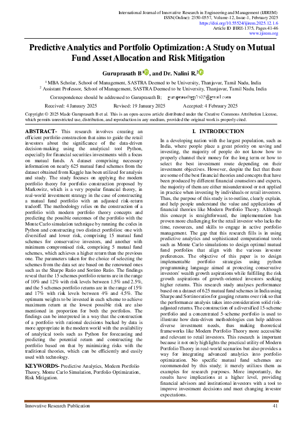 (PDF) Predictive Analytics and Portfolio Optimization: A Study on Mutual Fund Asset Allocation ...