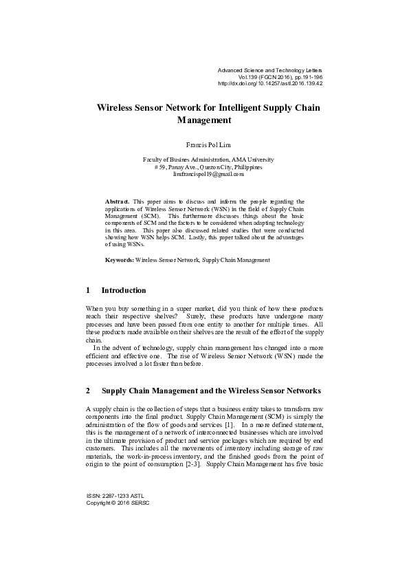 (PDF) Wireless Sensor Network for Intelligent Supply Chain Management