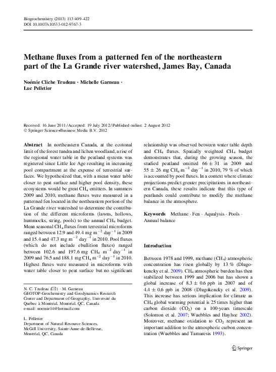 (PDF) Methane fluxes from a patterned fen of the northeastern part of ...