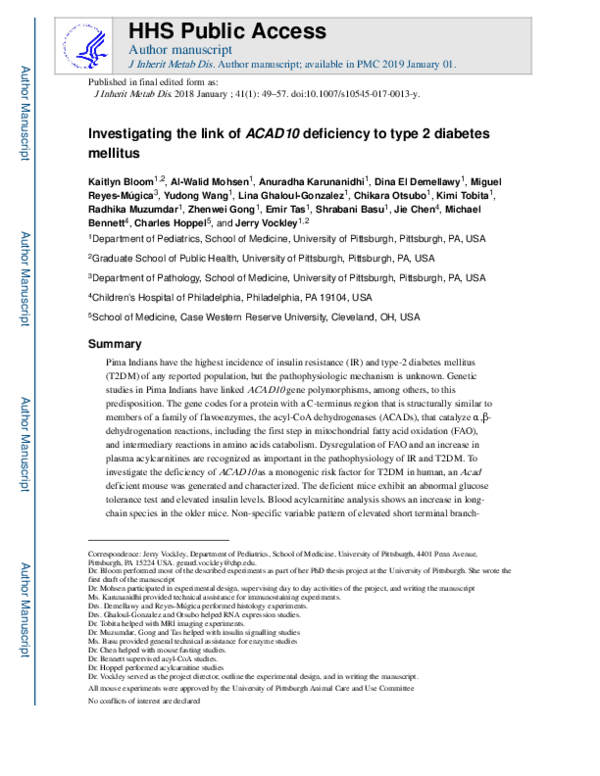 (PDF) Investigating the link of ACAD10 deficiency to type 2 diabetes ...