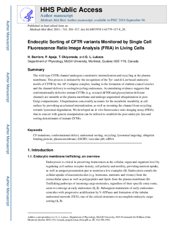 (PDF) Endocytic Sorting of CFTR Variants Monitored by Single-Cell ...