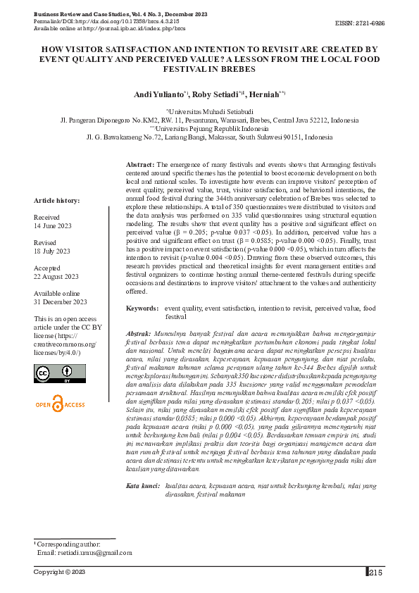 (PDF) HOW VISITOR SATISFACTION AND INTENTION TO REVISIT ARE CREATED BY ...