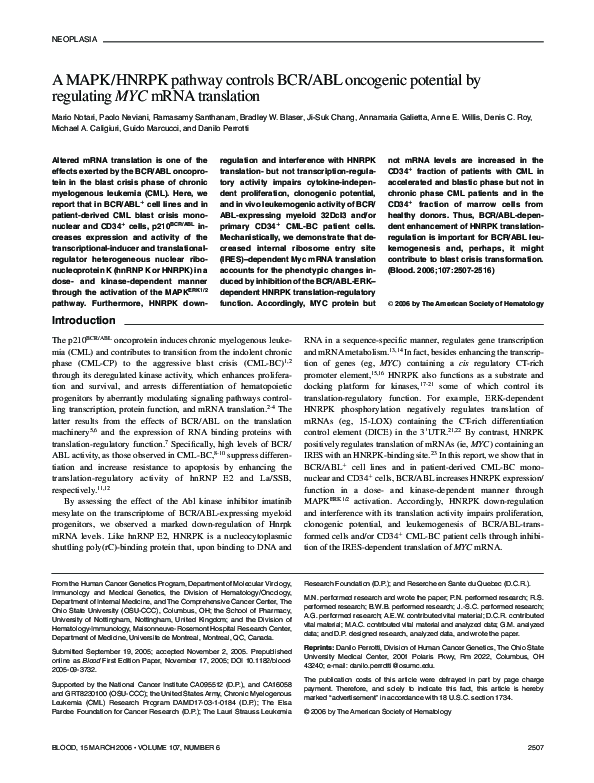 (PDF) A MAPK/HNRPK pathway controls BCR/ABL oncogenic potential by ...