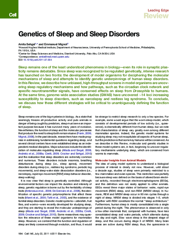 (PDF) Genetics of Sleep and Sleep Disorders